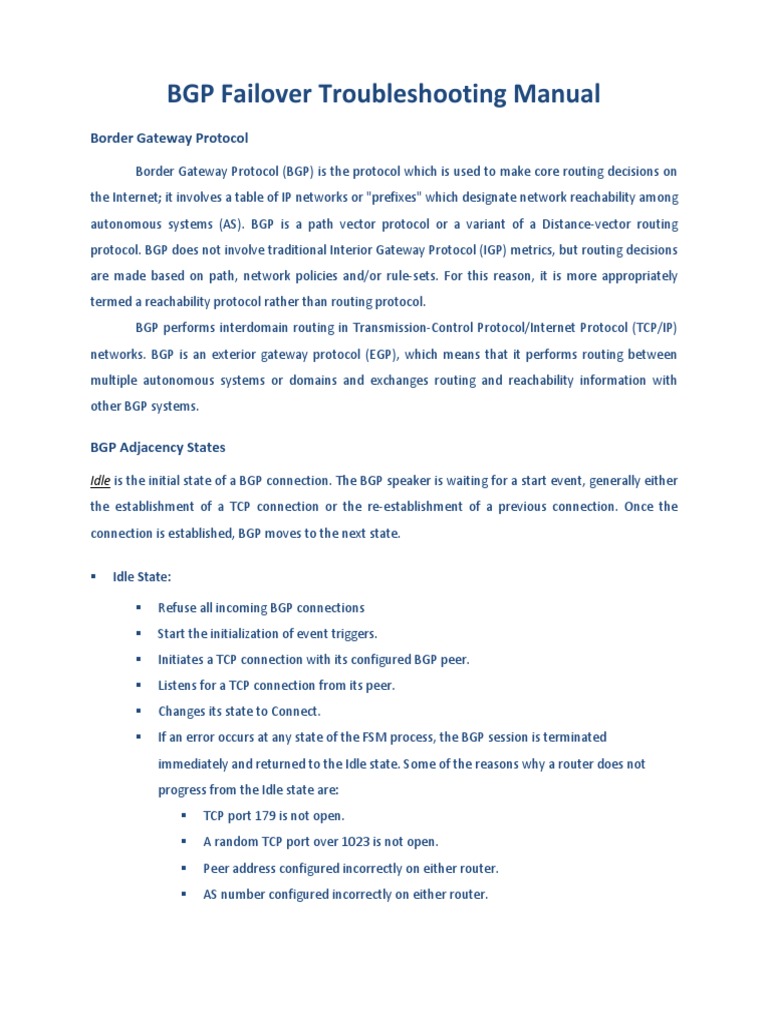 BGP Failover Troubleshooting Manual | PDF | Routing | Router (Computing)