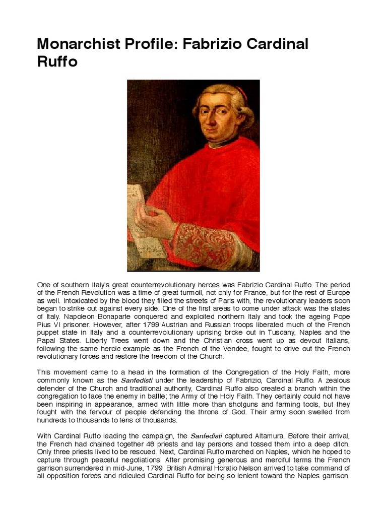 Monarchist Profile - Fabrizio Cardinal Ruffo | Counter Revolutionary ...