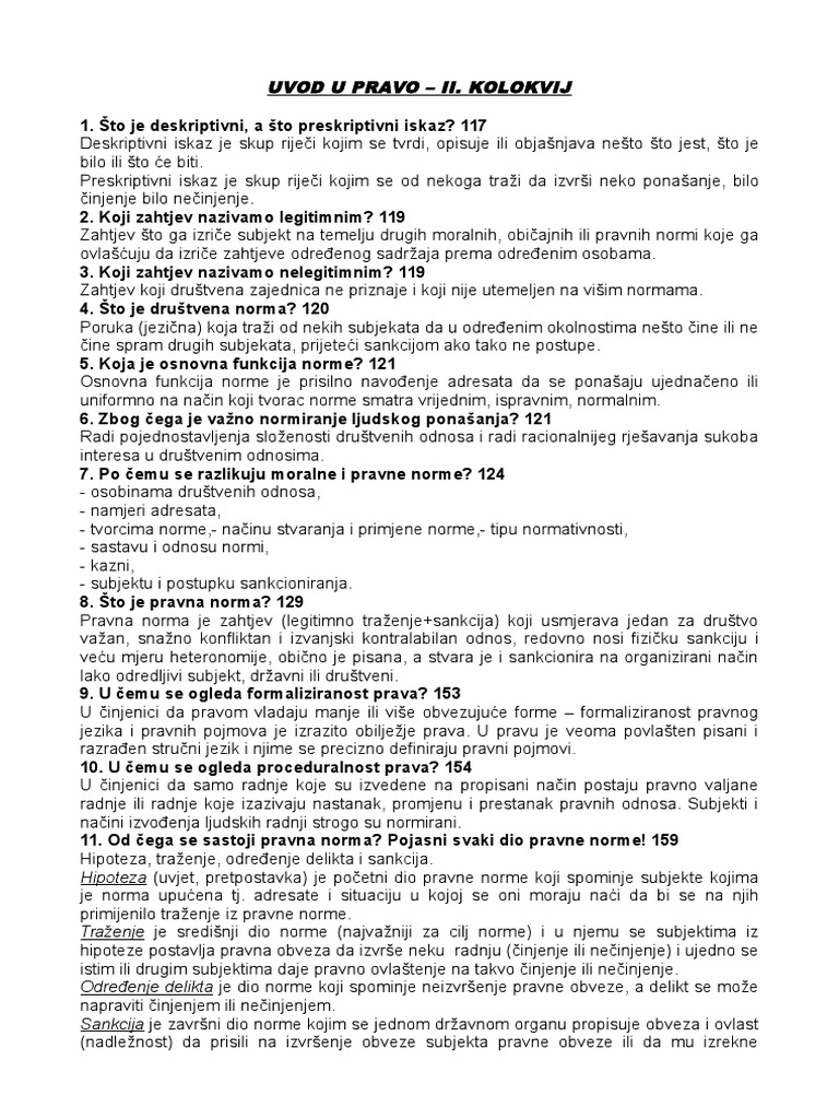 Uvod U Pravo II. Kolokvij | PDF