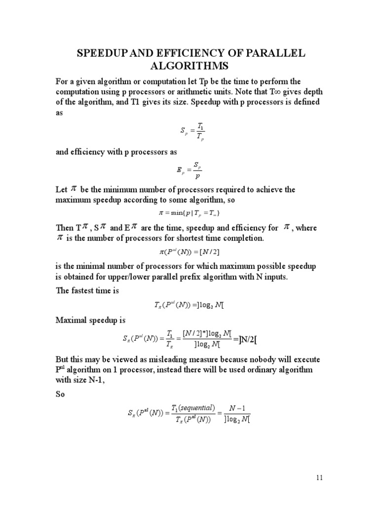 Speedup and Efficiency of Parallel Algorithms: N N N P T Sequential T N P S | PDF | Parallel ...