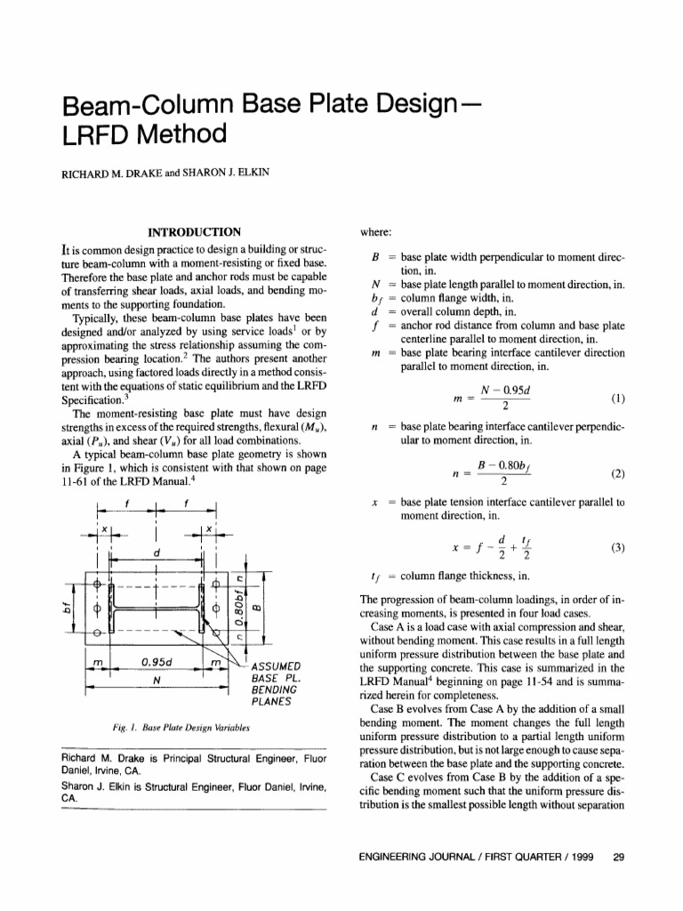 Beam-Column Base Plate Design-LRFD Method PDF | PDF | Bending ...
