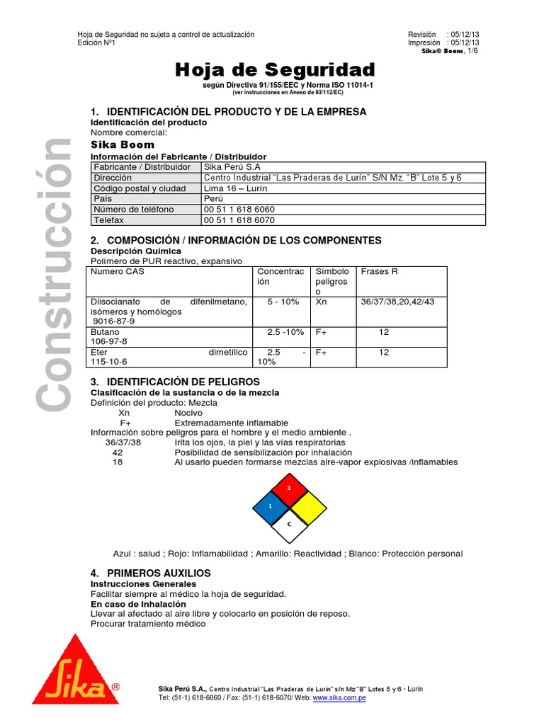 MSDS Sika Sikaboom | PDF | Aerosol | Contaminación