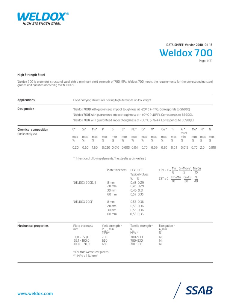 107 Weldox 700 Uk Data Sheet | Structural Steel | Strength Of Materials