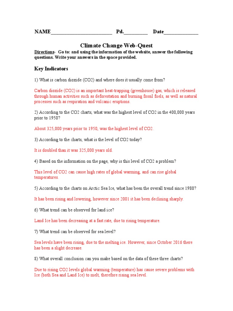 Climate Change Web-Quest Guide | PDF | Carbon Dioxide | Global Warming