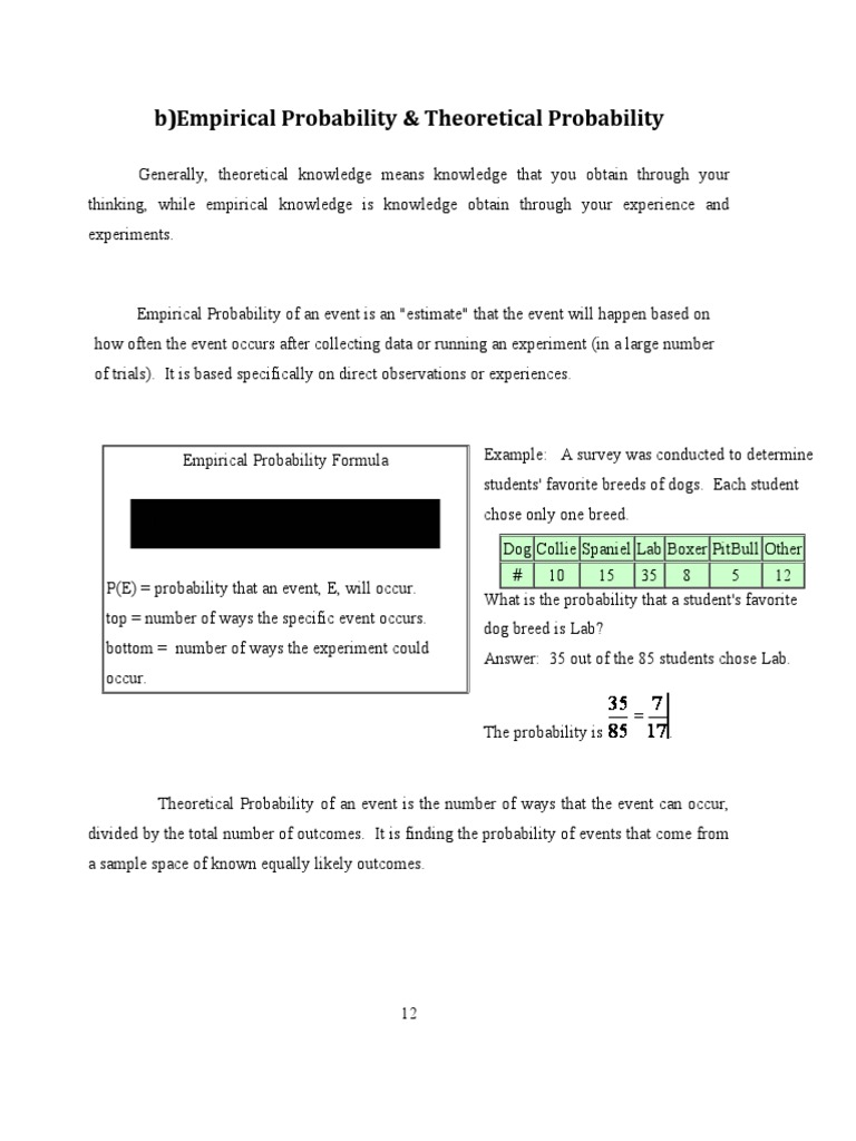 Theoretical &empirical Probabilities | PDF | Probability | Experiment