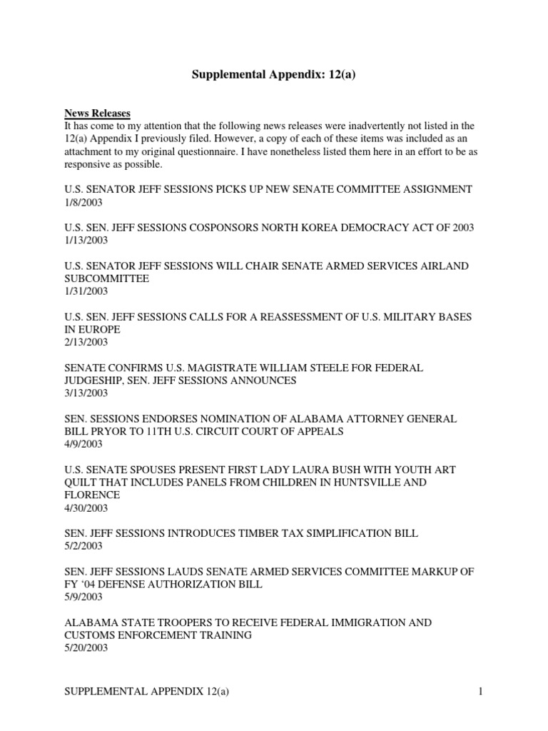 Supplemental Appendix 12 (A) To Questionnaire | PDF | Jeff Sessions ...