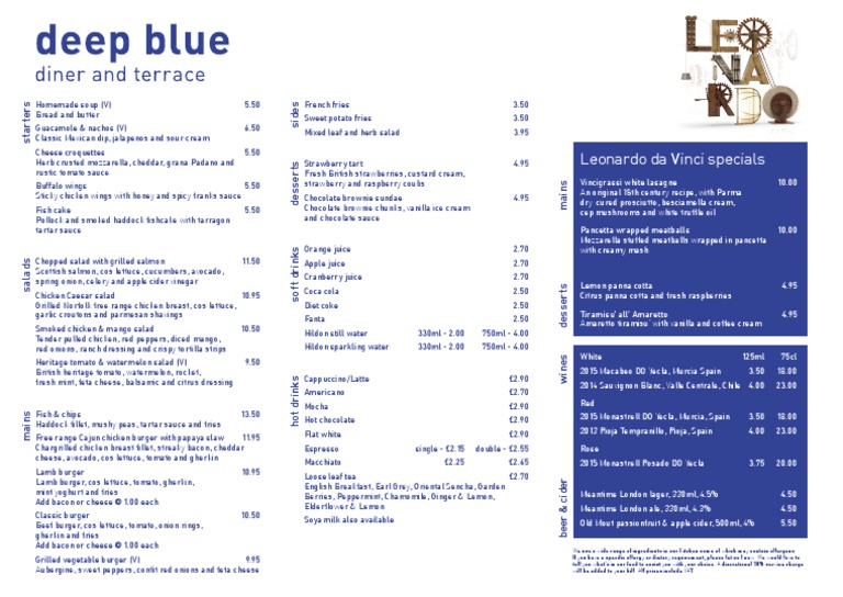 Deep Blue Menu 07 2016 | PDF | Salad | Foods