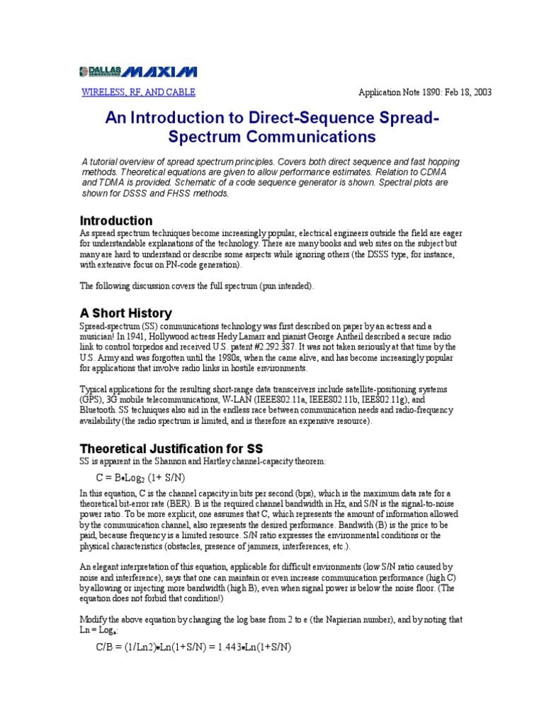 An Introduction To Direct-Sequence Spread-Spectrum Communica | Download Free PDF | Code Division ...