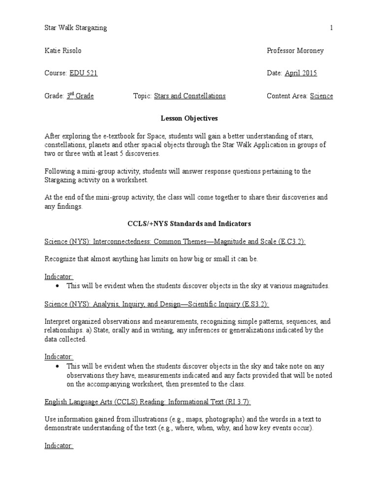 3rd Grade Star Walk Lesson Plan | PDF | Amateur Astronomy | Application ...
