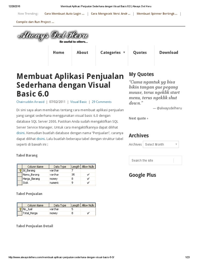 Membuat Aplikasi Penjualan Sederhana Dengan Visual Basic 6 | PDF | Karier & Perkembangan