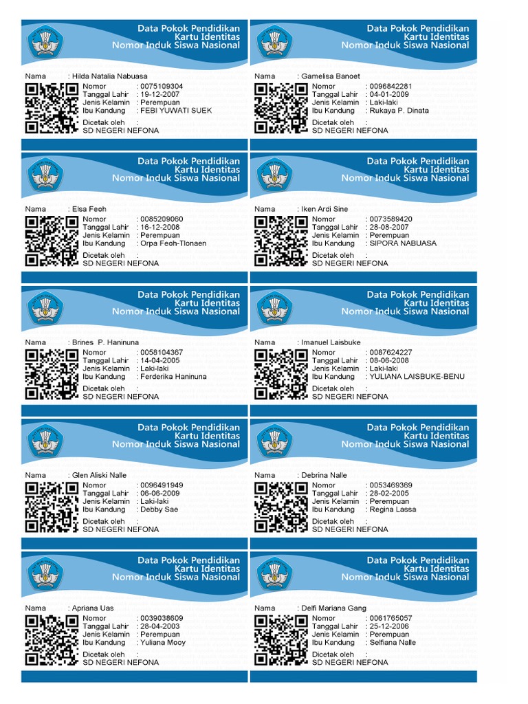 Kartu Nisn SD Nefona | PDF