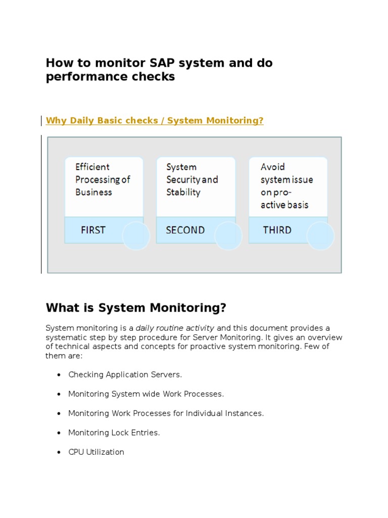 How To Monitor SAP System and Do Performance Checks | PDF | Information ...