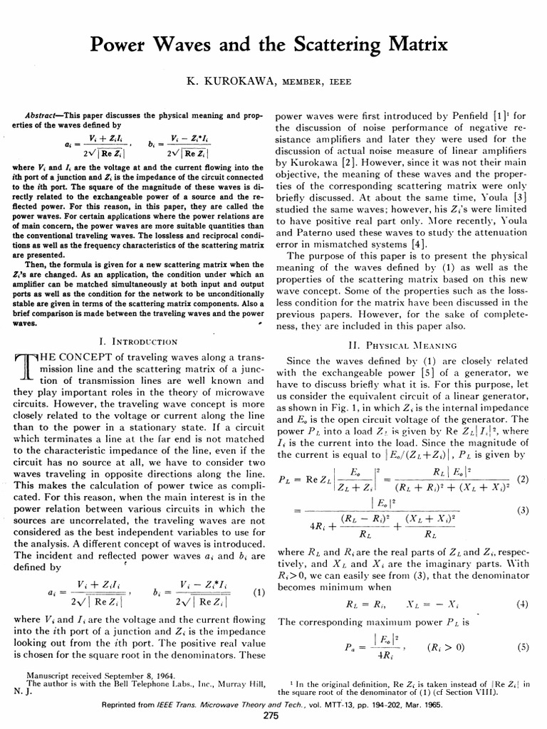 Power Waves and Scattering Matrix Analysis | PDF | Force ...
