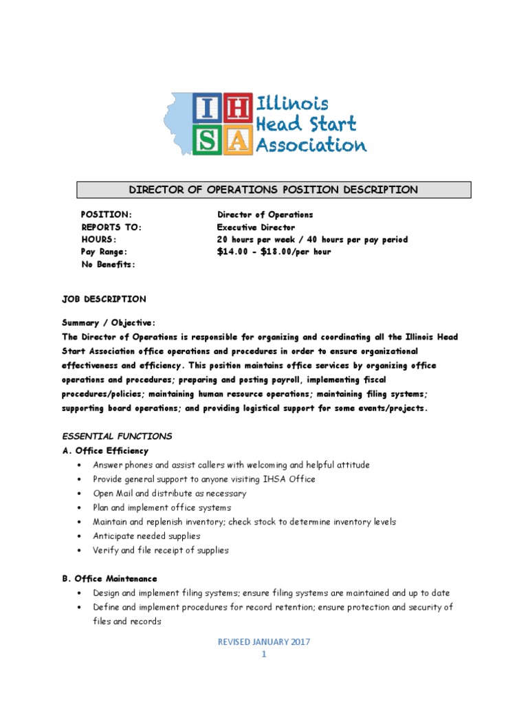 Director of Operations Job Description Updated Jan 2017 | PDF | Cheque ...