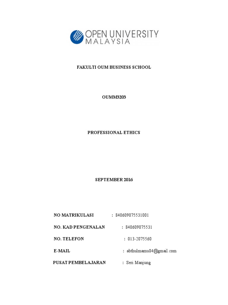 OUM Business School Professional Ethics | PDF