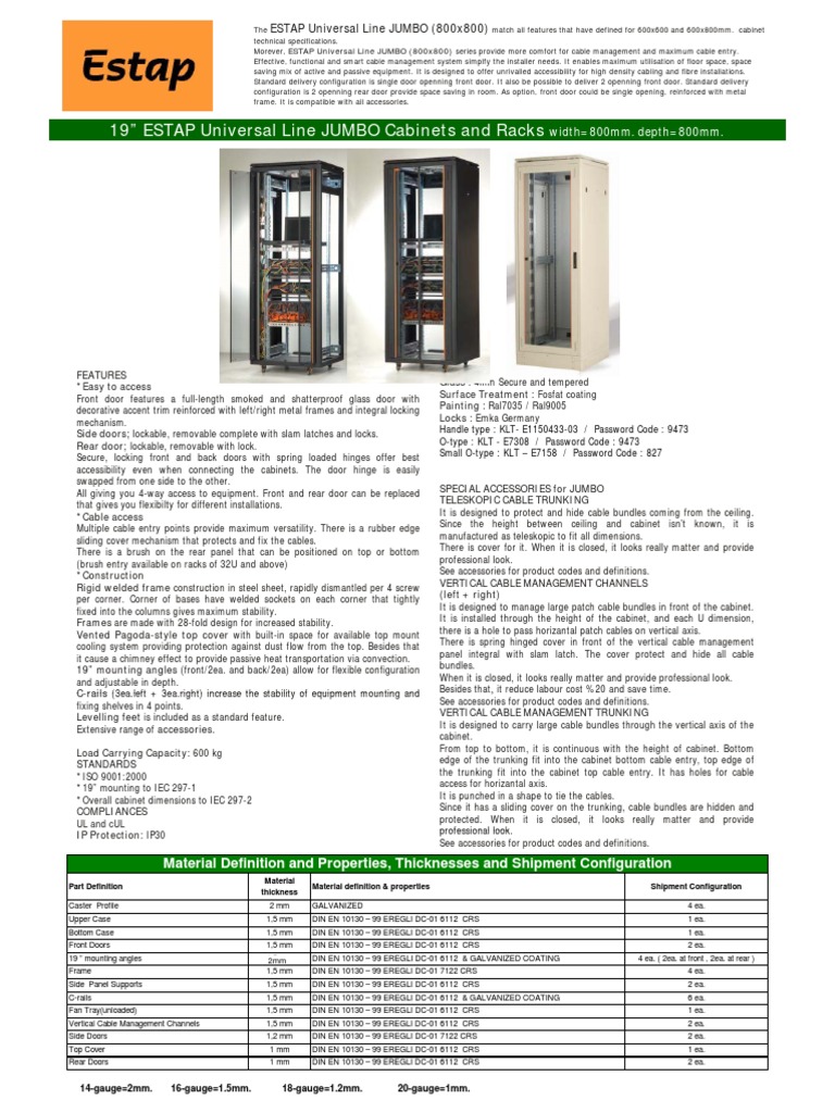 ESTAP JUMBO 800x800 Cabinet Specs | PDF | Door | Building Engineering
