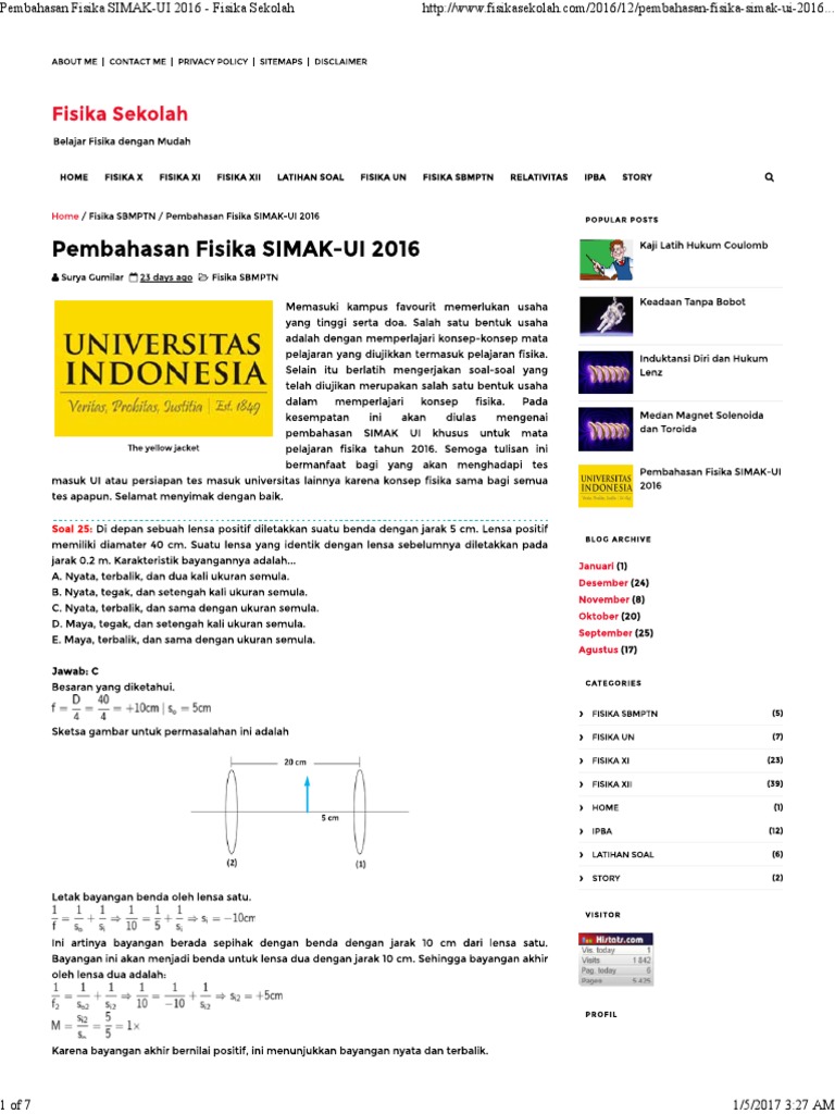 Pembahasan Fisika SIMAK-UI 2016 - Fisika Sekolah | PDF | Olahraga ... Pembahasan Fisika SIMAK-UI 2016 - Fisika Sekolah | PDF | Olahraga ...