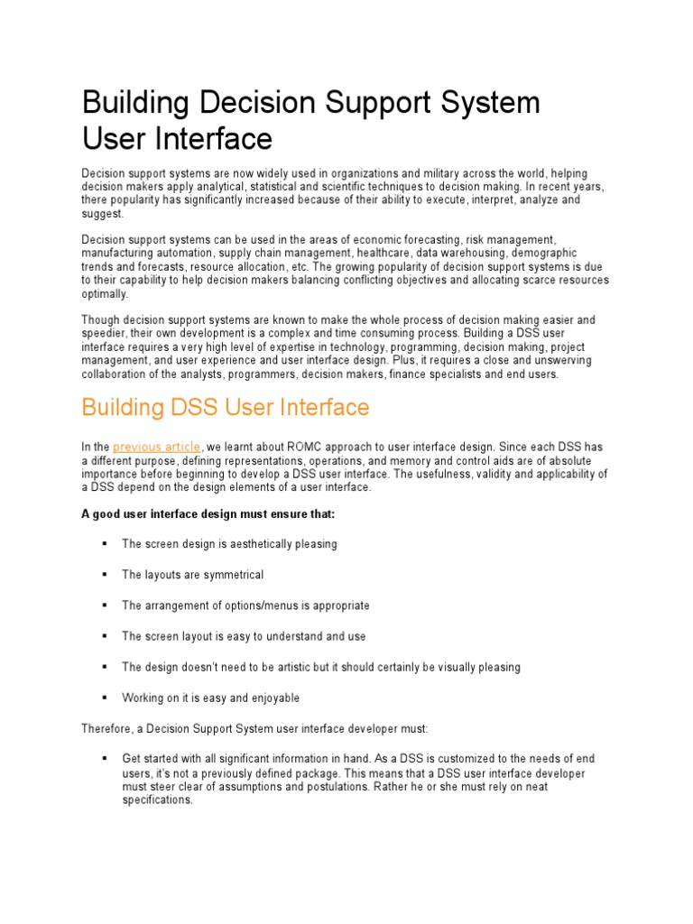 Building Decision Support System User Interface | PDF | Decision ...