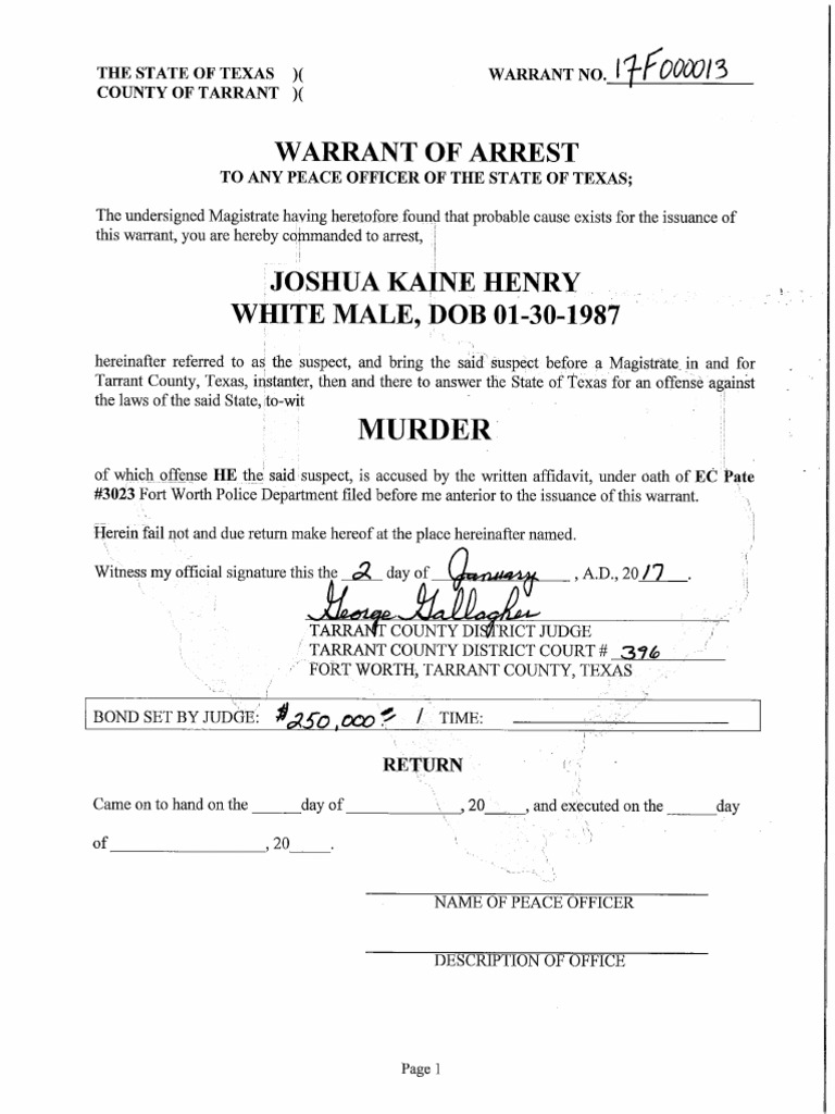 Joshua Henry arrest warrant affidavit