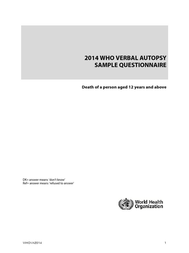 2014 Who Verbal Autopsy Sample Questionnaire: Death of A Person Aged 12 ...