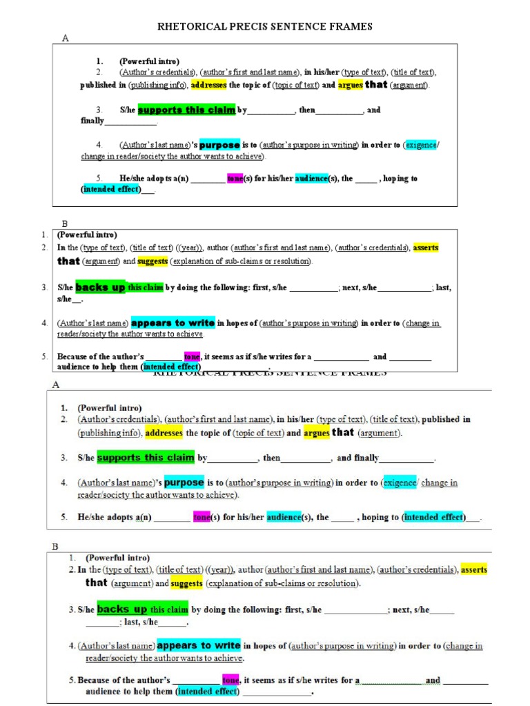 Rhetorical Precis Sentence Frames | PDF | Foreign Language Studies