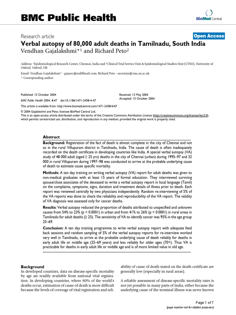 Verbal Autopsy Pdf Death International Statistical Classification