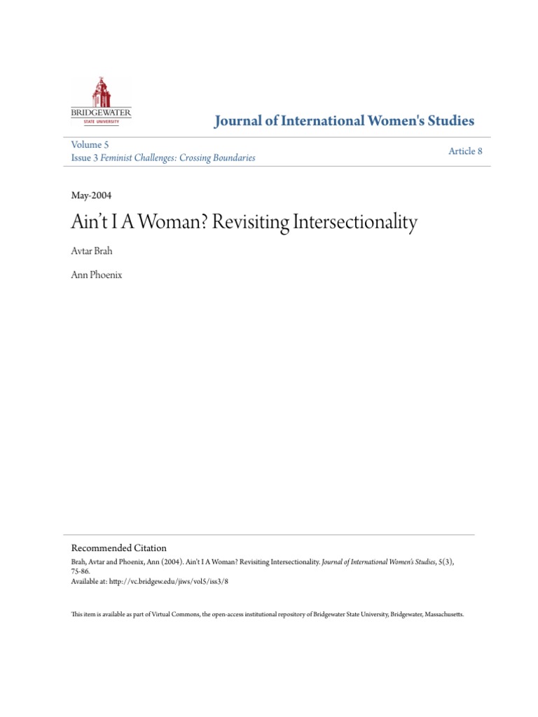Ain-T I A Woman - Revisiting Intersectionality - Avtar Brah PDF | PDF