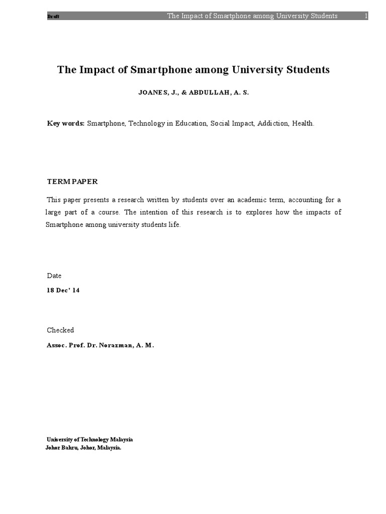 The Impact Of Smart Phone Among University Students Pdf Smartphone
