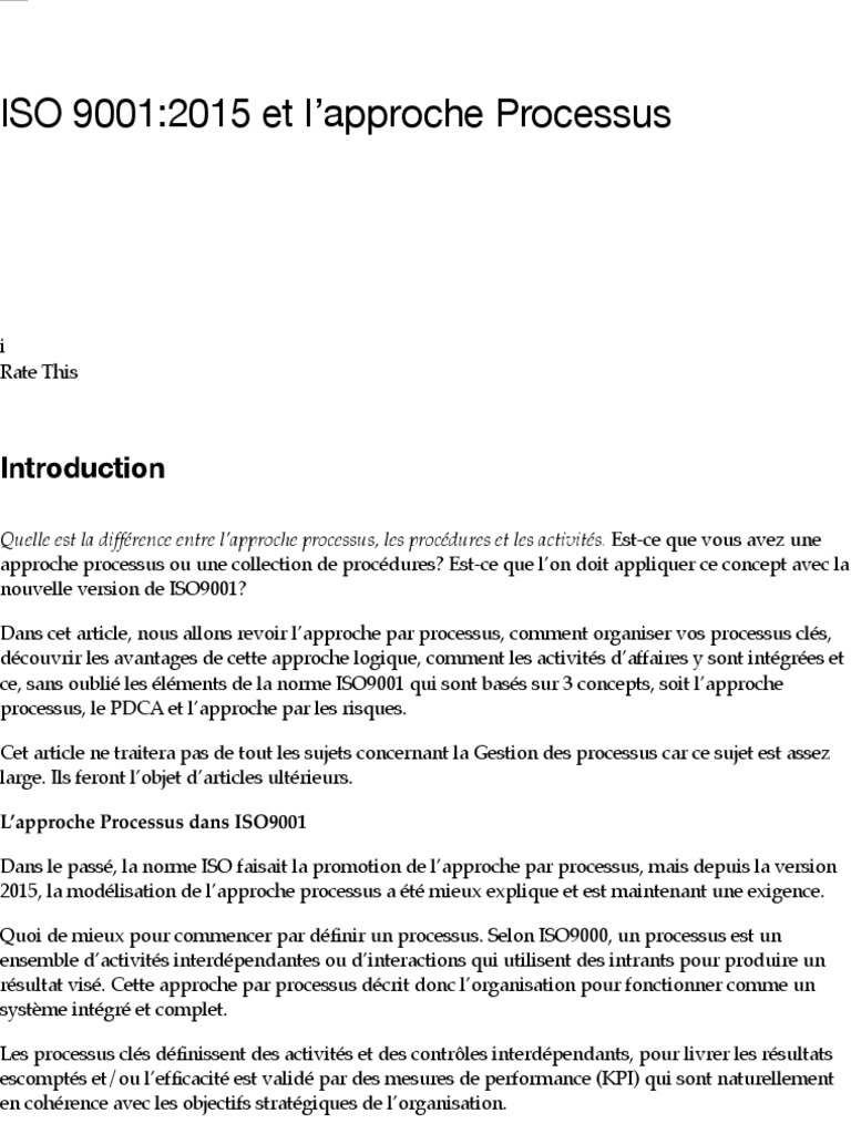 Approche Processus ISO 9001:2015 | PDF | Processus d'affaires | Risque