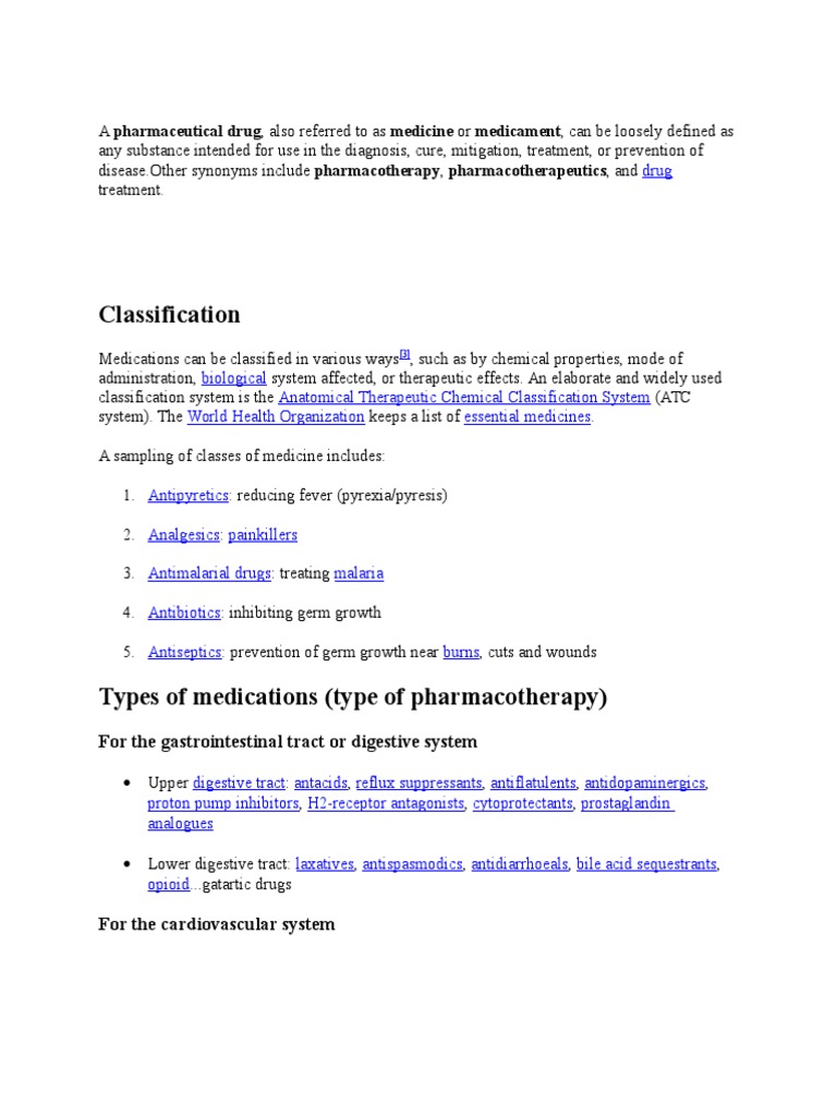 Pharmaceutical Drug Classifications | PDF | Pharmaceutical Drug | Analgesic