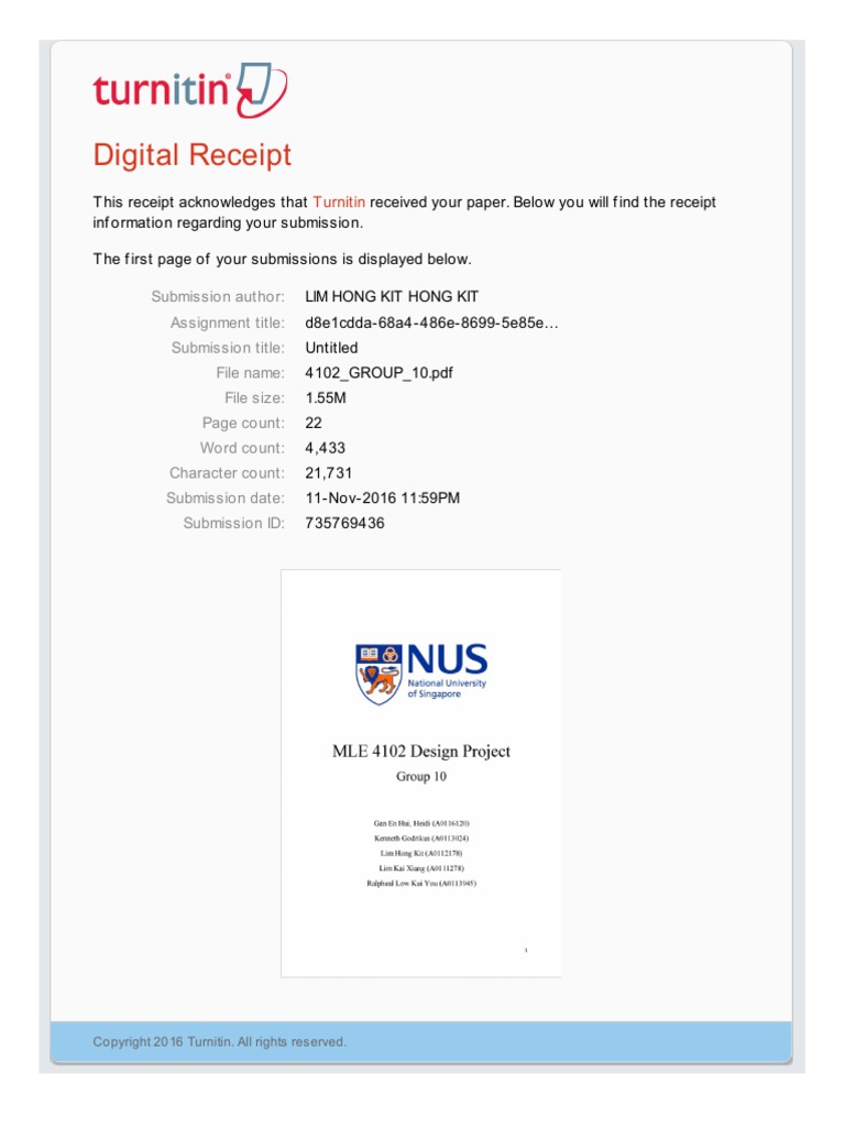 Digital Receipt for Student Paper Submission to Turnitin: Key Details ...