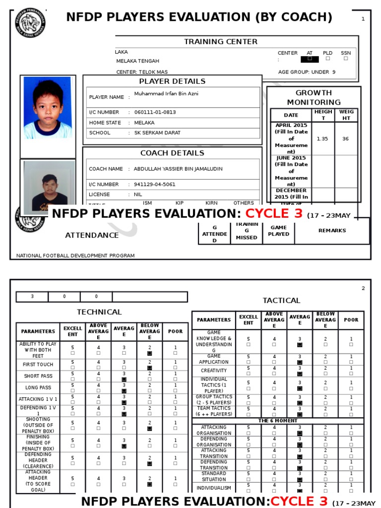 NFDP Players Evaluation (By Coach) : Cycle 3 | PDF | Athletic Sports ...