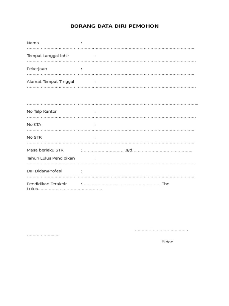 Borang Data Diri Pemohon | PDF