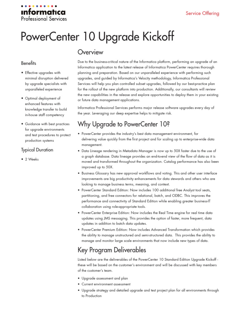 Powercenter10 Upgrade Kickoff - Service Offering - 3071 PDF | PDF