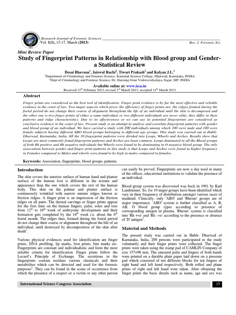 Fingerprint Patterns by Blood Group & Gender | PDF | Fingerprint ...