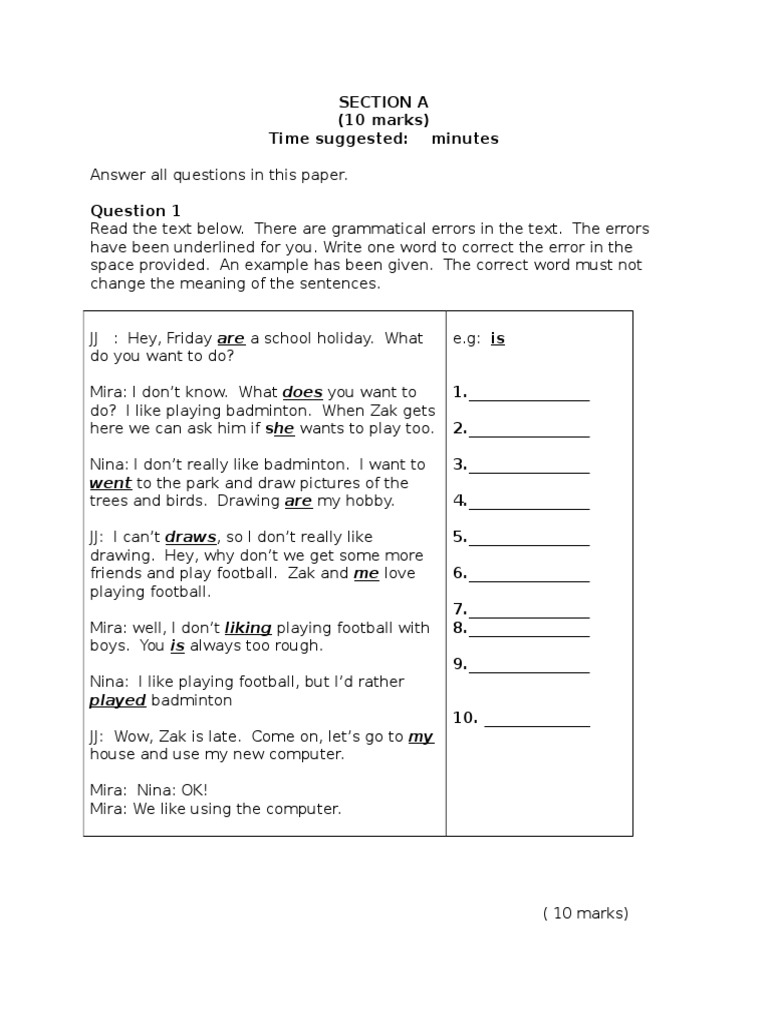 Form 1 English Exam | PDF