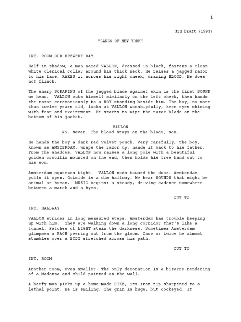 Gangs of New York Script | PDF | Funeral | Knife
