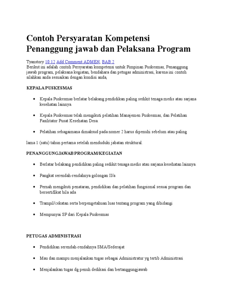 Contoh Persyaratan Kompetensi Penanggung Jawab Dan Pelaksana Program | PDF