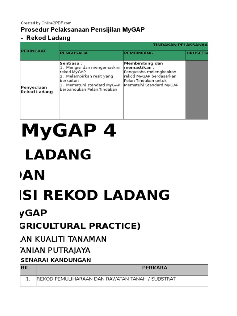 Mygap 4 - Rekod Ladang Dan Panduan Mengisi | PDF