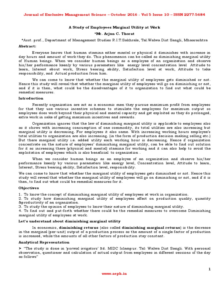 A Study of Employees Marginal Utility at Work | PDF | Utility ...