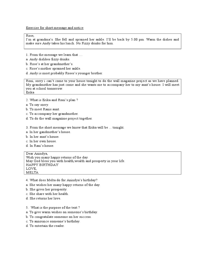 Exercise For Short Message and Notice | PDF