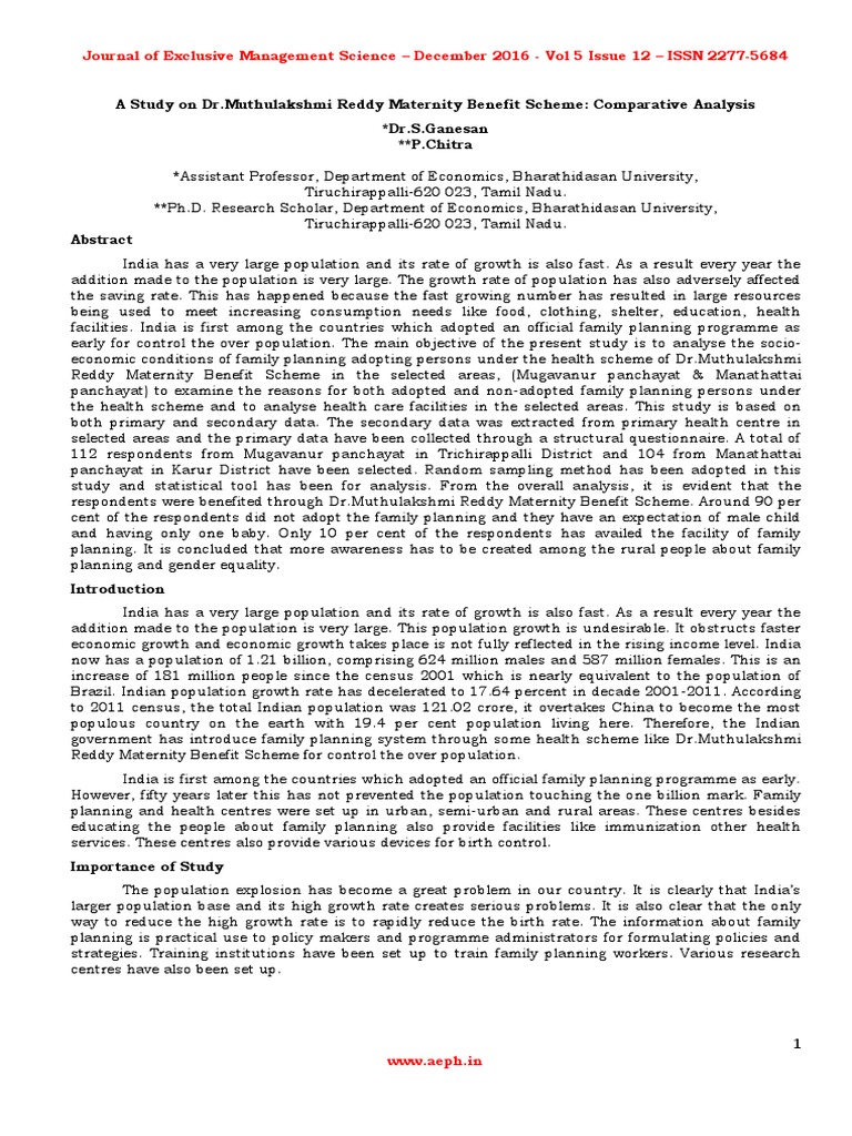 Analysis of Muthulakshmi Reddy Scheme | PDF | Family Planning | Infant ...