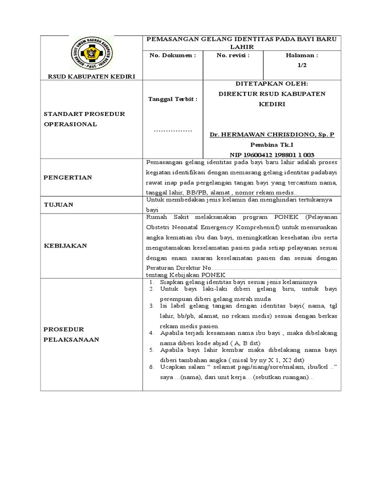 Pemasangan Gelang Identitas Pada Bayi Baru Lahir | PDF