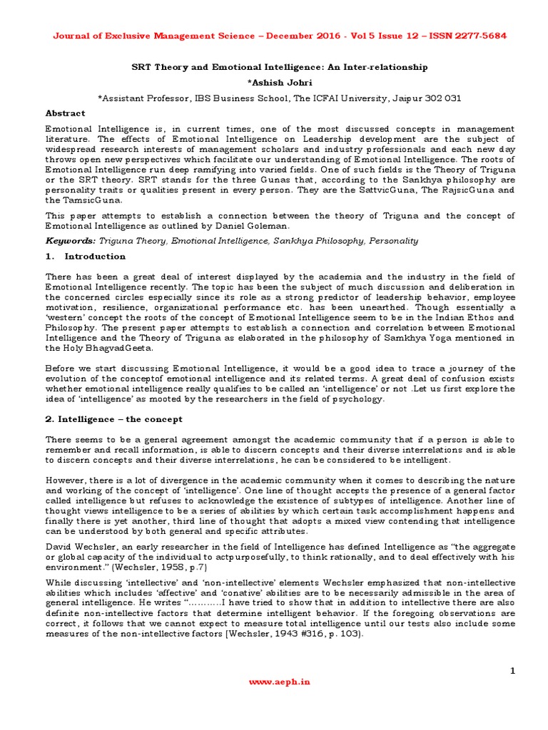 SRT Theory and Emotional Intelligence An Inter-Relationship | PDF ...