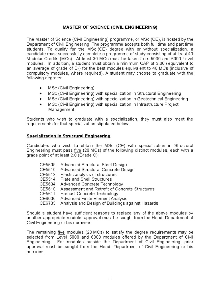 Master of Science (Civil Engineering) | PDF
