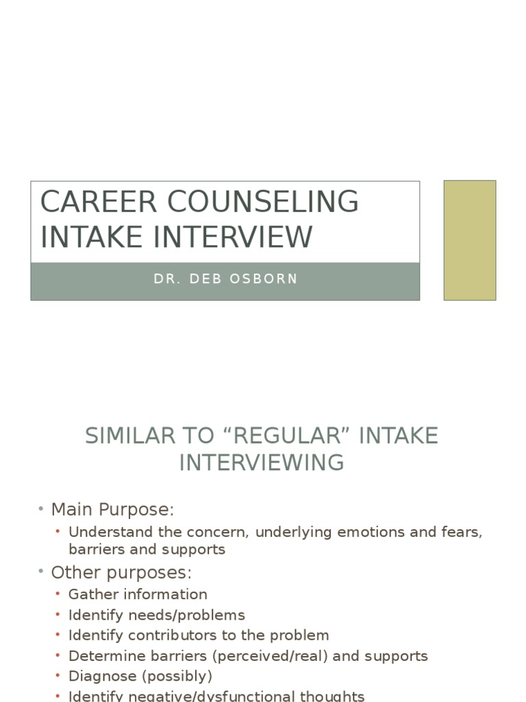 Career Counseling Intake Interview | Thought | Narrative