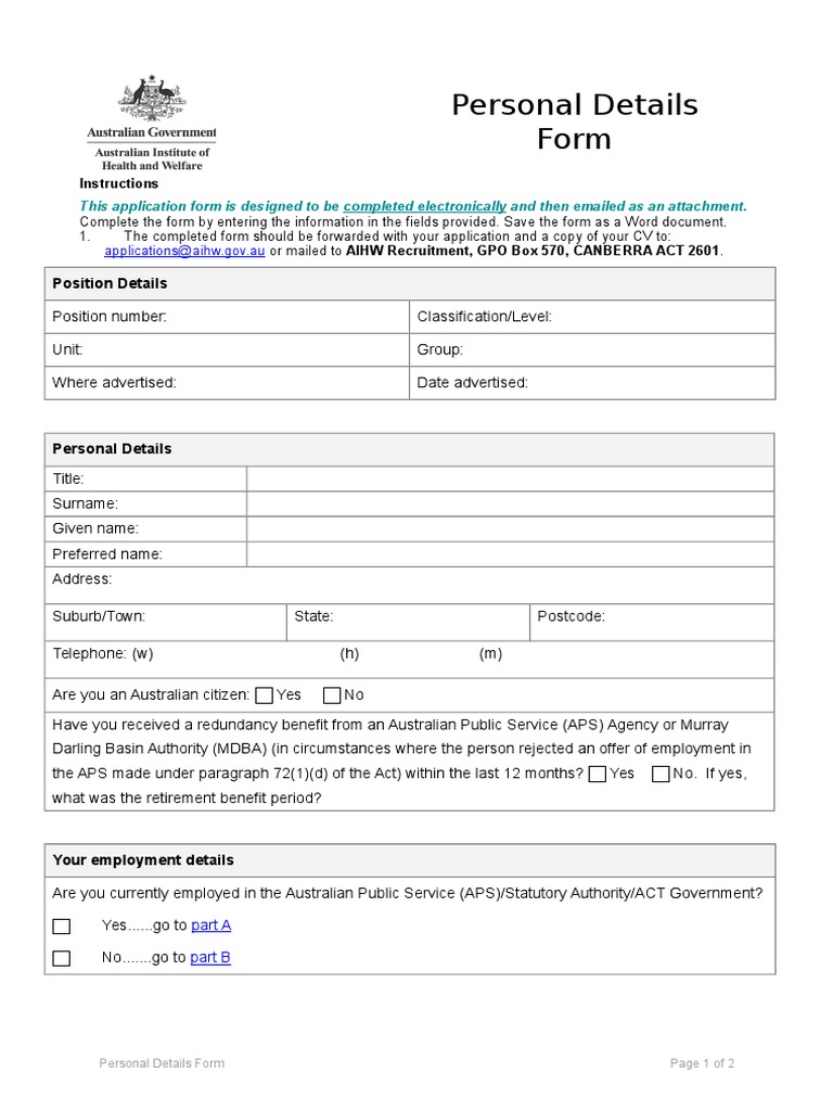 Personal Details Form | PDF