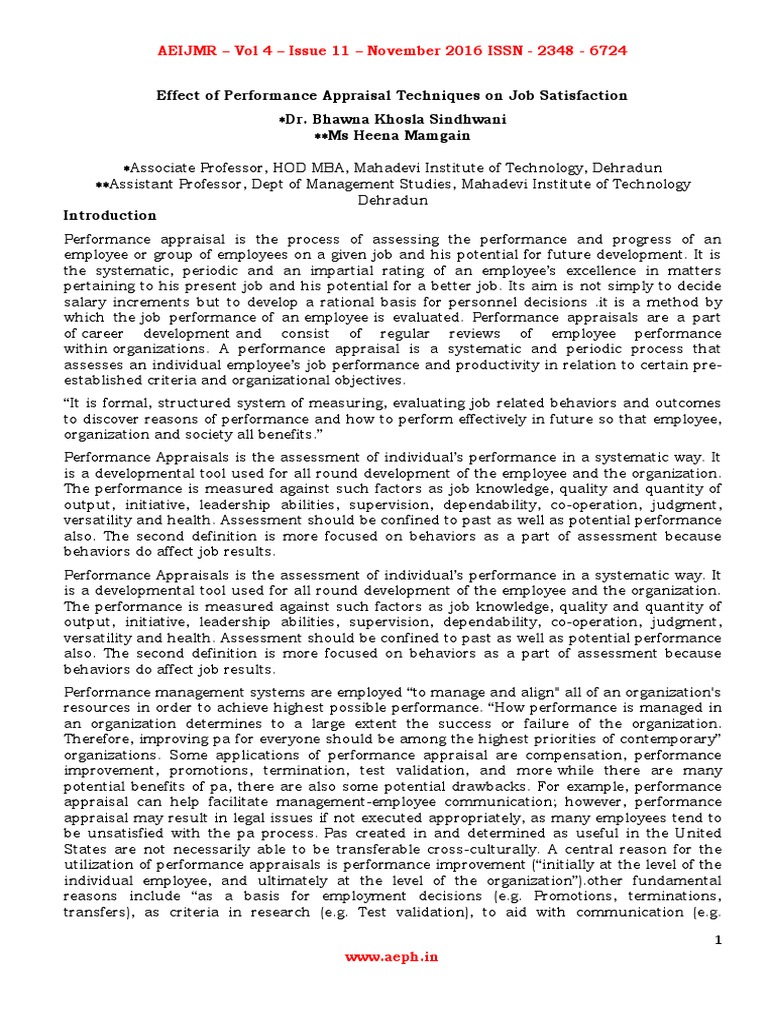 Effect of Performance Appraisal Techniques On Job Satisfaction | PDF ...