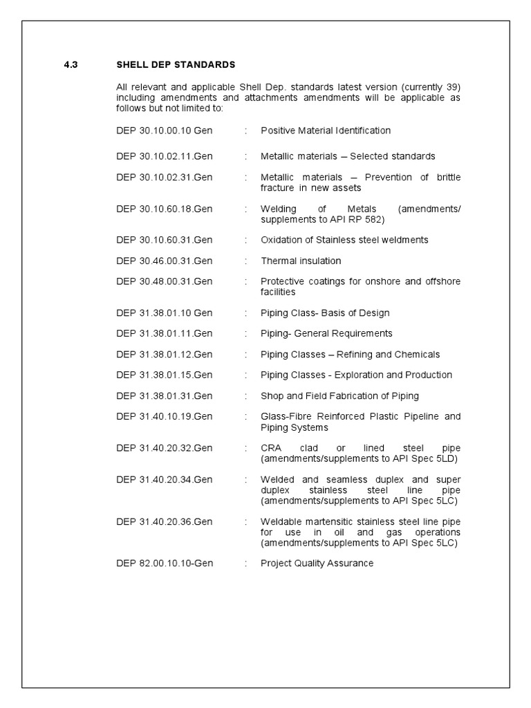List Shell Dep & Mesc Spe | PDF | Valve | Pipe (Fluid Conveyance)