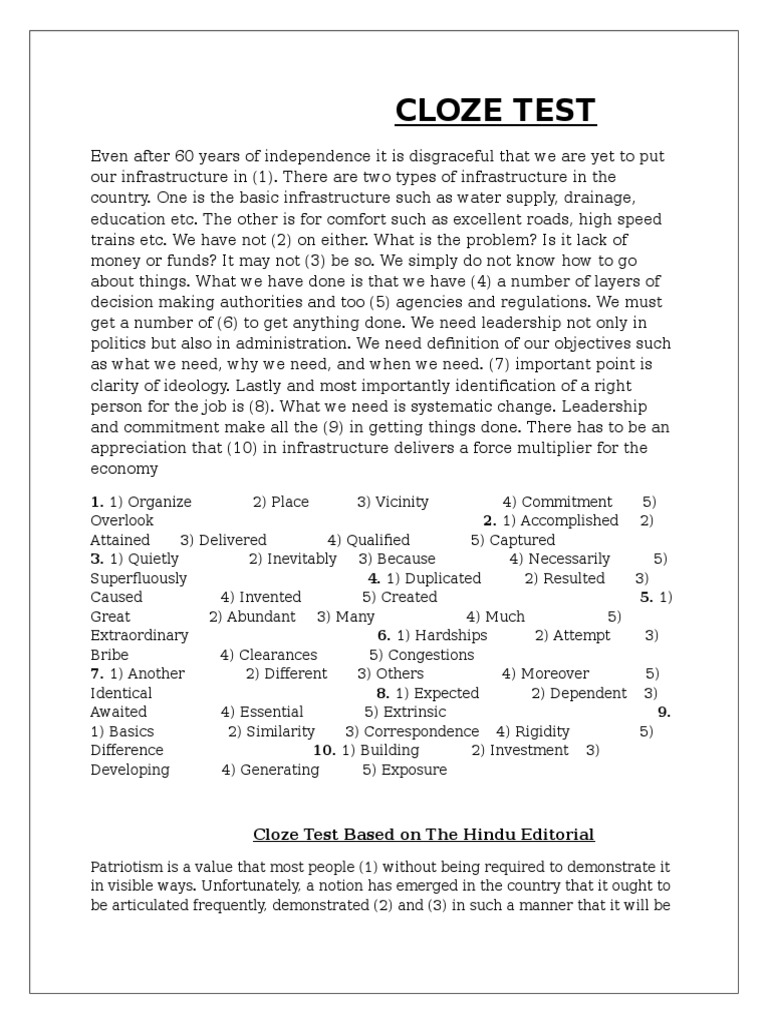 Cloze Test- Practice Set | International Cricket Competitions | Test ...
